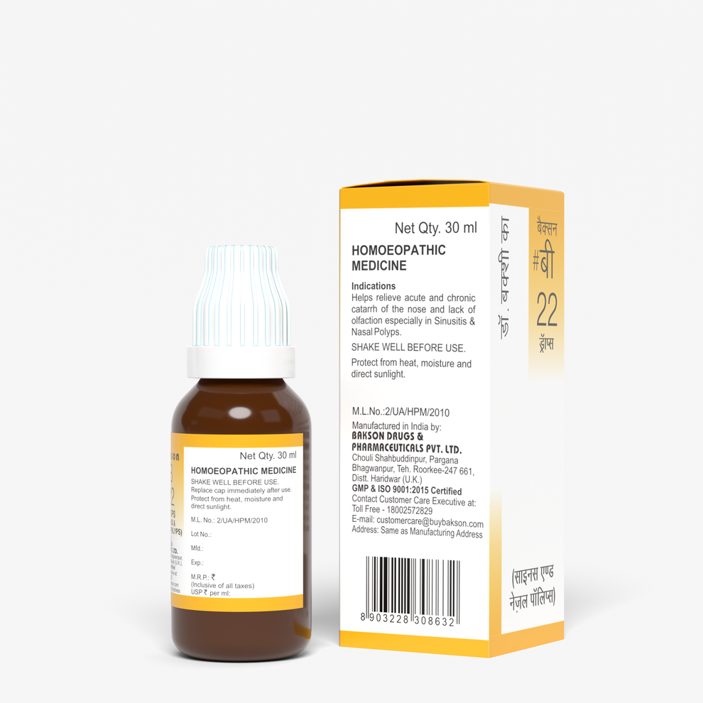 Bakson B22 Sinus Drops 30ml – Relieve Nasal Congestion & Headache – Buy ...